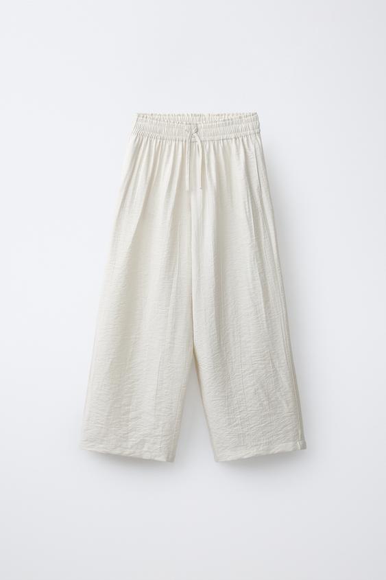 WRINKLE LOOK WIDE LEG PANTS - Light beige | ZARA United States