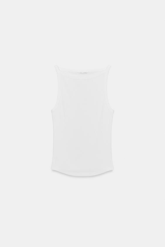 TOP HALTER RIB EFECTO LAVADO - Blanco | ZARA Chile