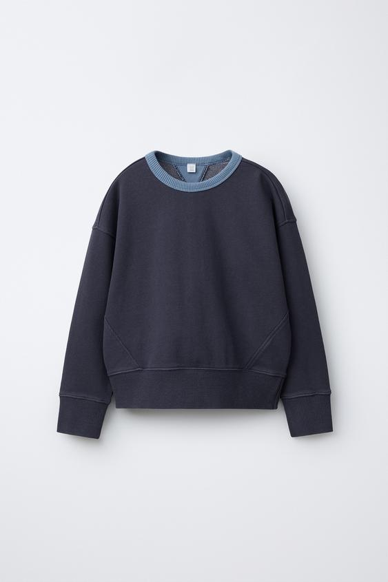コントラストカットカラースウェットシャツ - ブルー | ZARA Japan / 日本