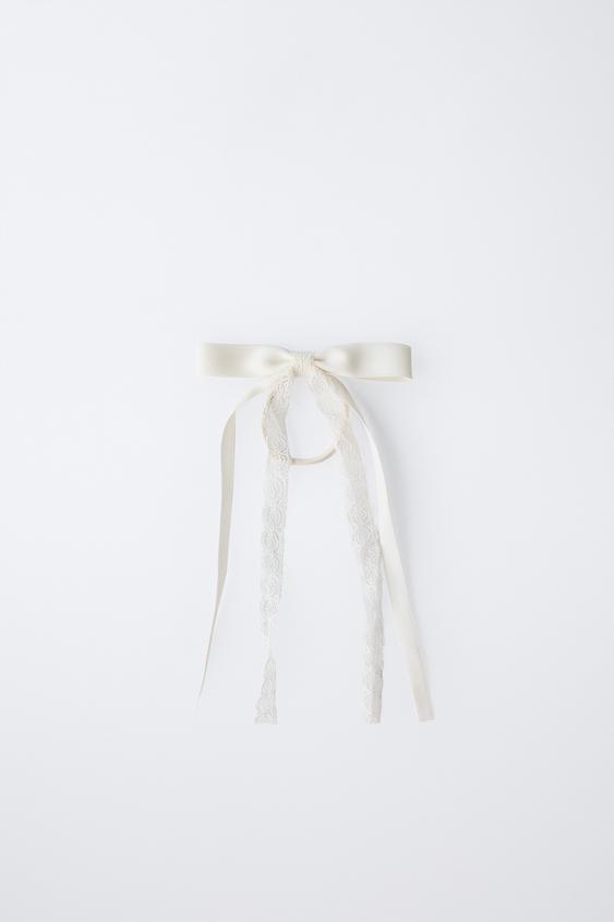 LACE AND PLAIN BOW SNAP CLIP HAIR TIE - Ecru | ZARA Ireland