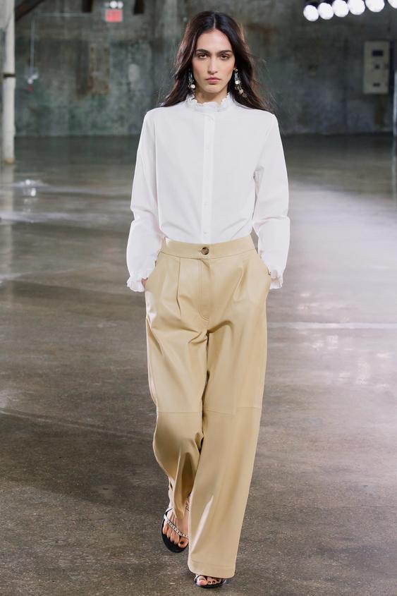 PANTALONI BALLOON DIN PIELE 100% - COLECȚIA ZW - Unt | ZARA România