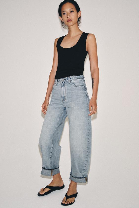 ZW COLLECTION MID-WAIST BALLOON JEANS - Blue | ZARA New Zealand