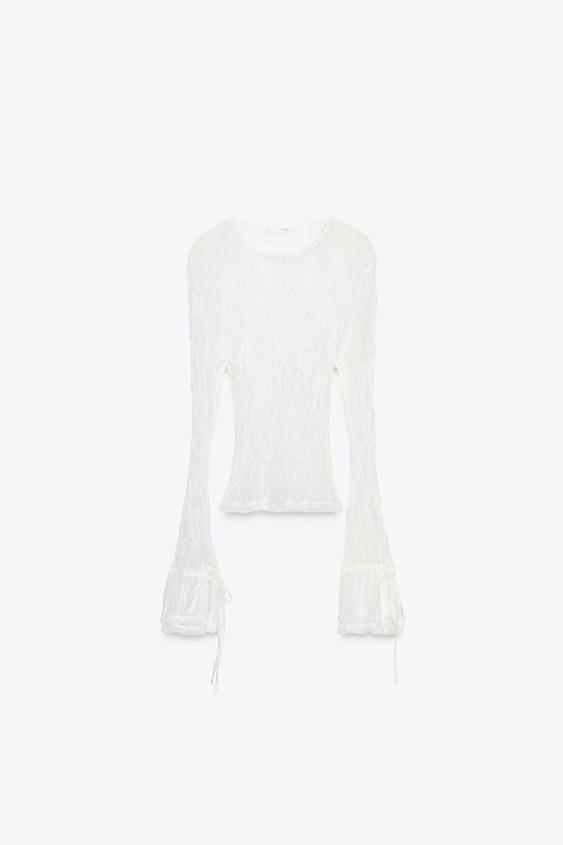 TOP DE RENDA COM BABADOS - Branco-marfim | ZARA Brasil