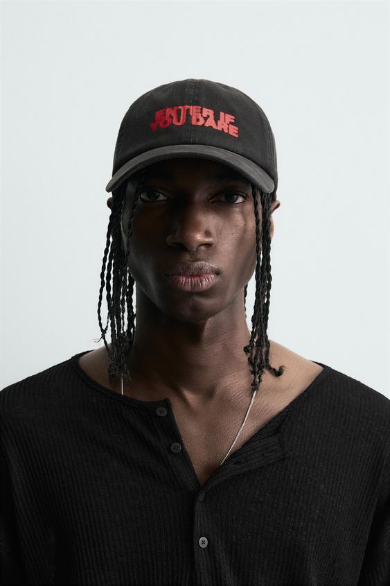 WASHED PRINTED TEXT CAP - Anthracite grey | ZARA United States