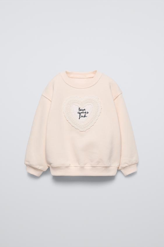 CROCHET HEART SWEATSHIRT - Ecru | ZARA Thailand