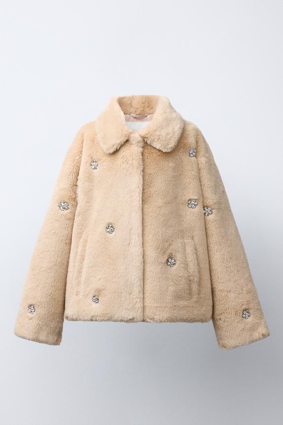 MANTEAU COURT EFFET FOURRURE BIJOUX - Caramel | ZARA Canada