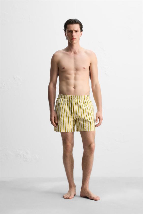 STRIPED MID-LENGTH SWIMMING TRUNKS - Lime | ZARA Turkey