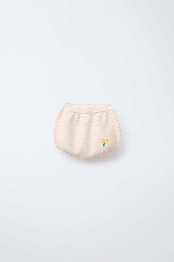 BLOOMER PUNTO LINKS FLORES BORDADAS - Vainilla | ZARA España