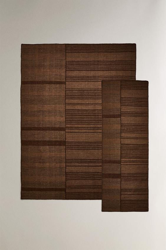 WOOL AREA RUG WITH CONTRASTING LINES - Brown | ZARA United States