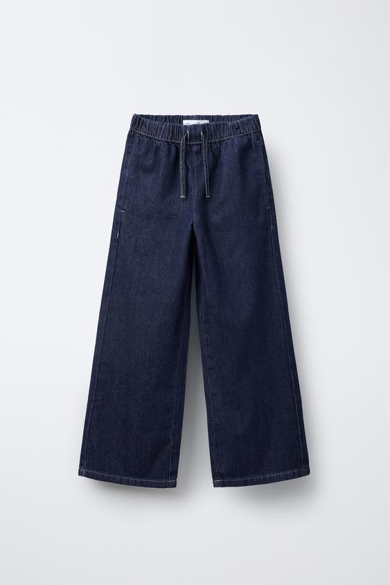 WIDE-LEG JEANS WITH ELASTIC TRIM - Blue | ZARA Australia