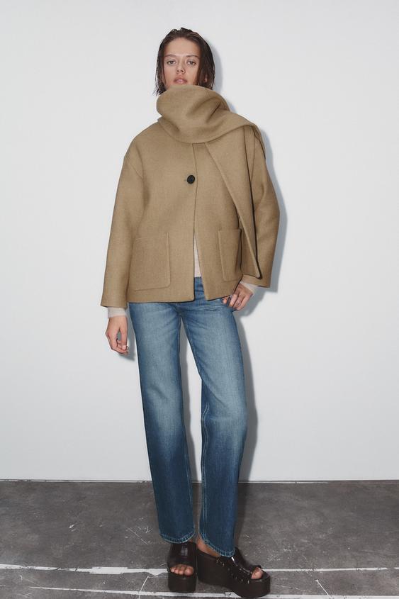 WOOL COAT WITH SCARF - camel | ZARA New Zealand