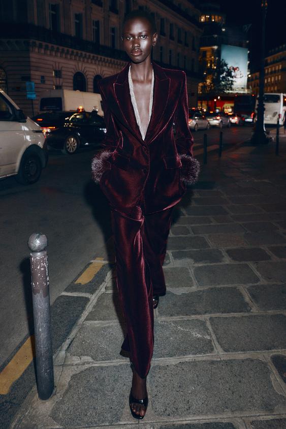 BLAZER AUS SAMT MIT PELZÄRMELN - Granatrot | ZARA Deutschland / Germany