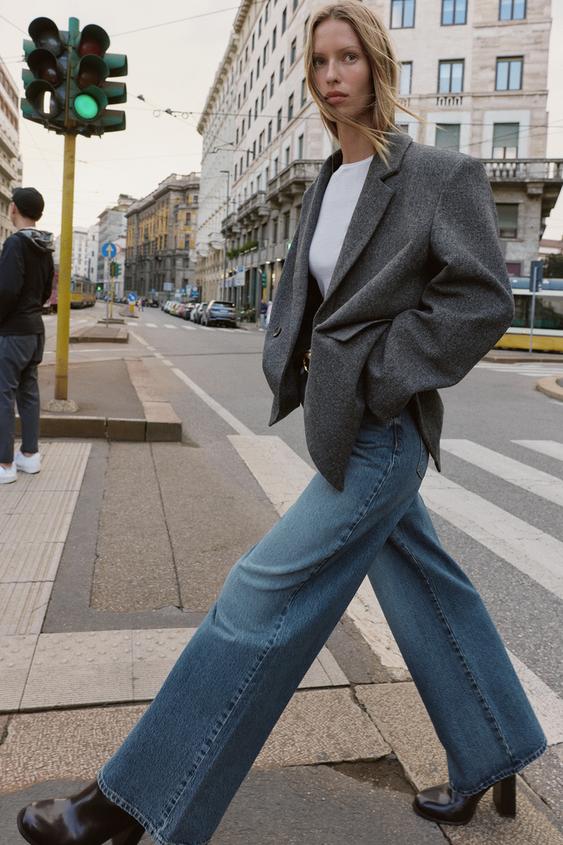 OVERSIZE DOUBLE-BREASTED BLAZER - Grey | ZARA Saudi Arabia