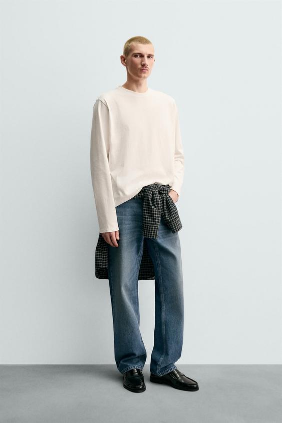 MEDIUM WEIGHT LONG SLEEVE T-SHIRT - Oyster-white | ZARA United States
