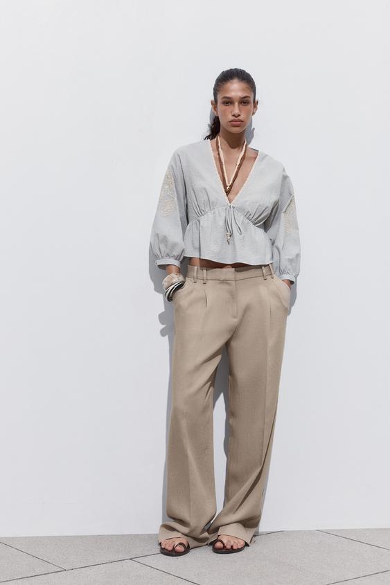 RUSTIKK TOPP MED BRODERIER - Sjøgrønn | ZARA Norge / Norway