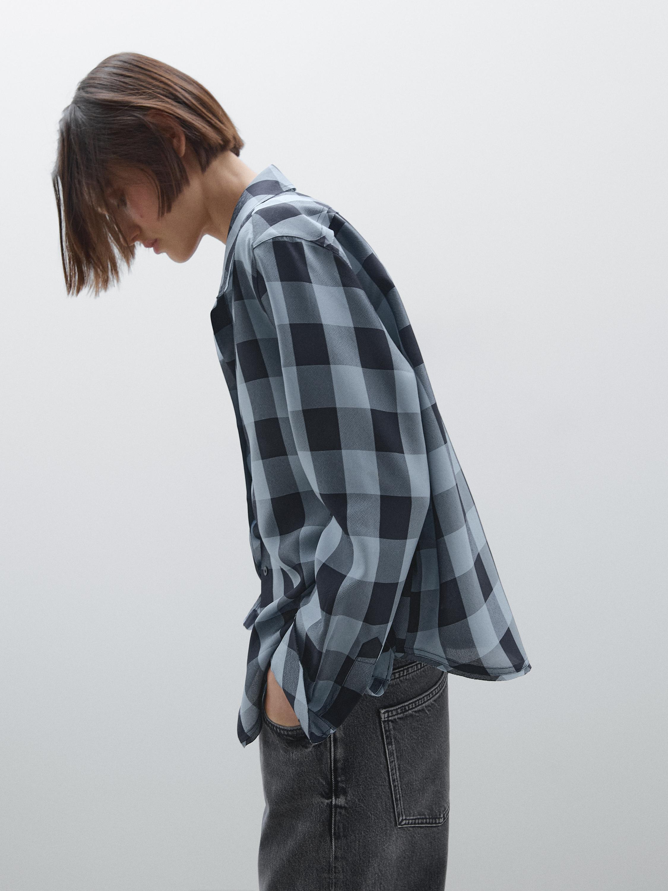 Flowing check shirt - Blue | ZARA United States Flowing check shirt - Blue | ZARA United States