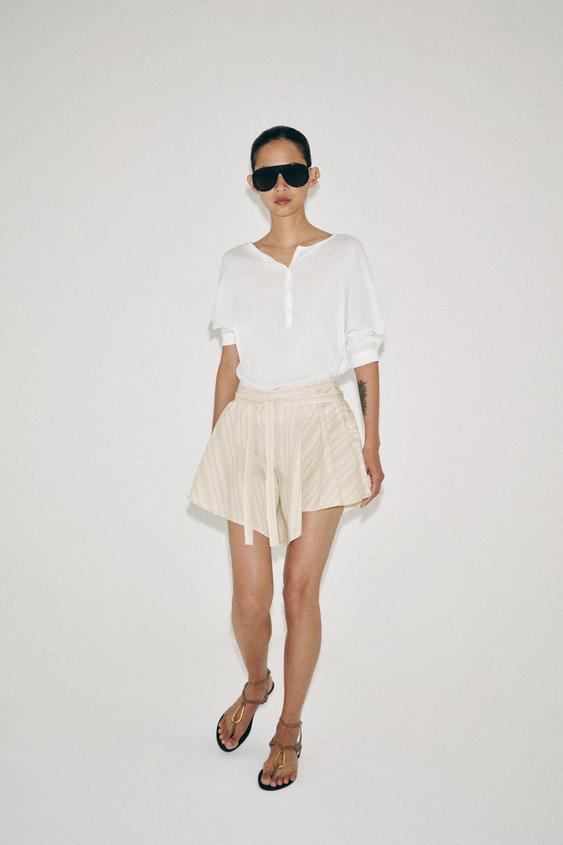 STRIPED PLEATED SHORTS ZW COLLECTION - striped | ZARA United States