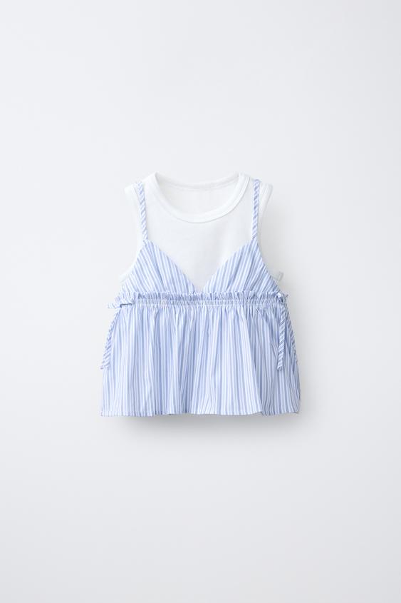 STRIPED TOP WITH RIB T-SHIRT - Blue | ZARA United States