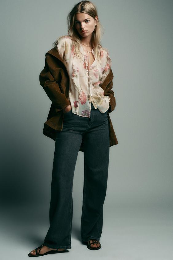 CAMISA SEMITRANSPARENTE COM ESTAMPADO FLORAL - Multicolor | ZARA Portugal