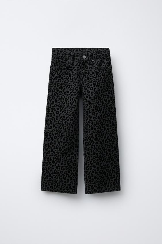 ANIMAL PRINT FLOCK WIDE-LEG JEANS - Black | ZARA UAE - Dubai/Sharjah ...