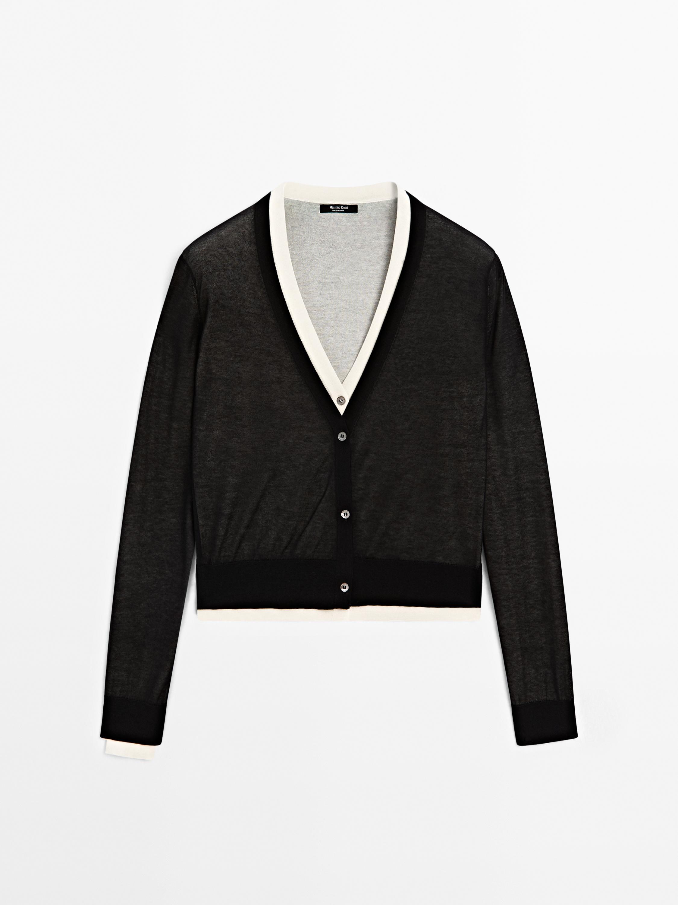 Cotton blend double-layer knit cardigan - Black | ZARA Cotton blend double-layer knit cardigan - Black | ZARA