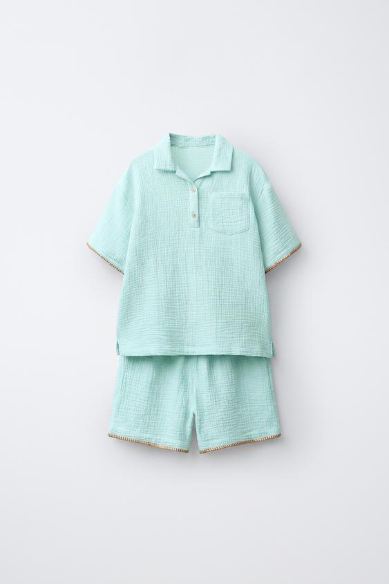 2-6 TAHUN/ PIAMA TEKSTUR SAKU - Hijau kebiruan | ZARA Indonesia