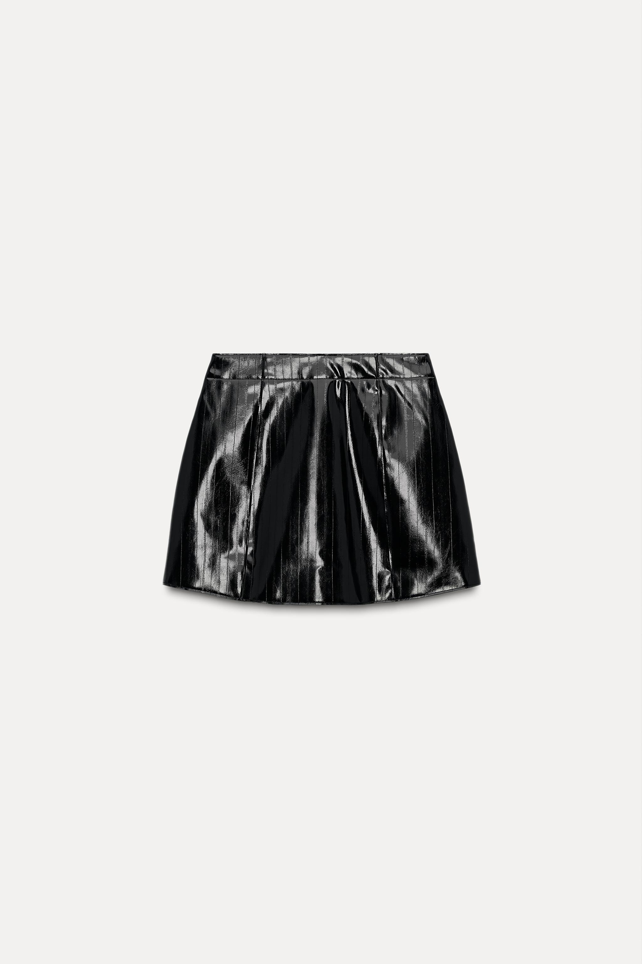 ZW COLLECTION LEATHER EFFECT SHORT SKIRT Black ZARA United Kingdom