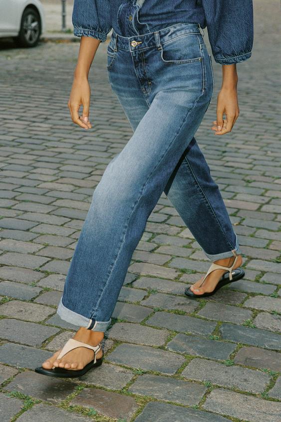 JEAN Z.07 COUPE DÉCONTRACTÉE TAILLE HAUTE À REVERS - Bleu | ZARA Canada