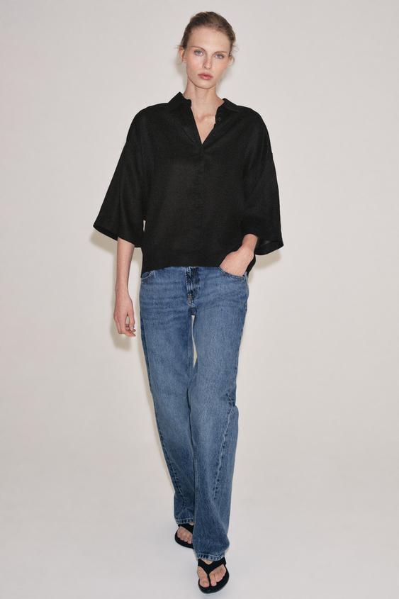 CAMISA OVERSIZE CON RAMIO ZW COLLECTION - Marrón | ZARA España