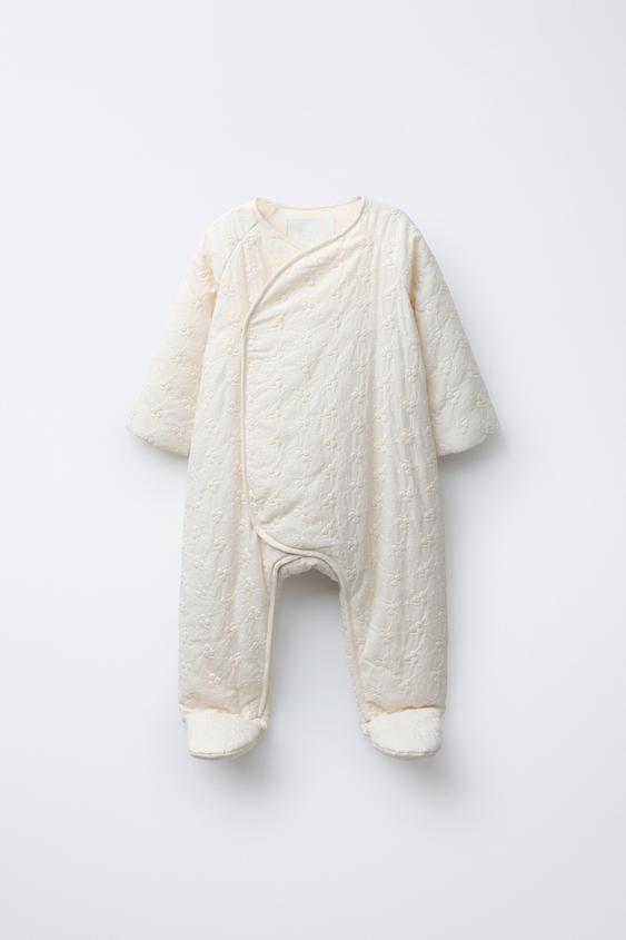 FLORAL EMBROIDERED PADDED ONE-PIECE SUIT - Ecru | ZARA United Kingdom