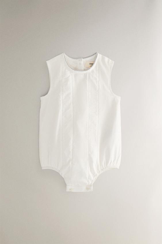 LACE TRIM BABY DUNGAREES - Oyster-white | ZARA Hungary / Magyarország