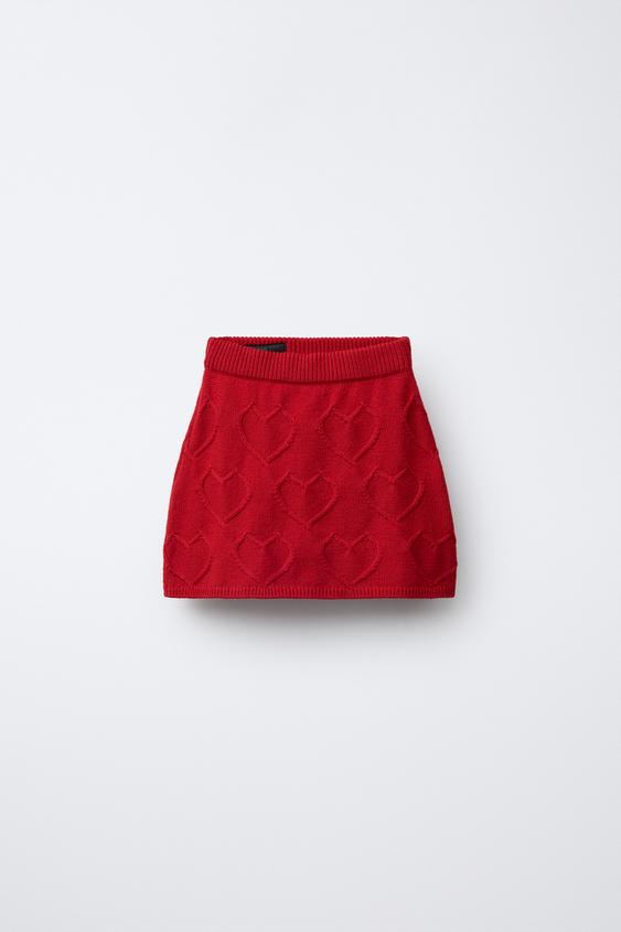 ハート柄ニットスカート - レッド | ZARA Japan / 日本