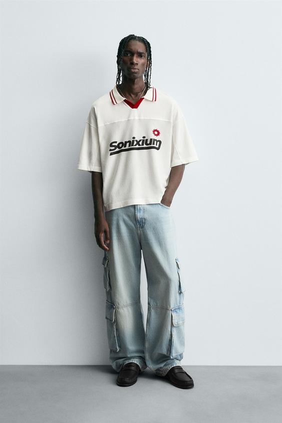 RETRO FOOTBALL PRINT POLO SHIRT - Ecru | ZARA New Zealand