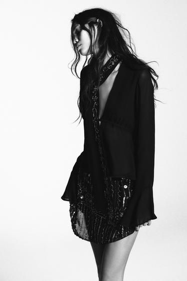 CHEMISE GEORGETTE FOULARD BRODÉ - Noir | ZARA France