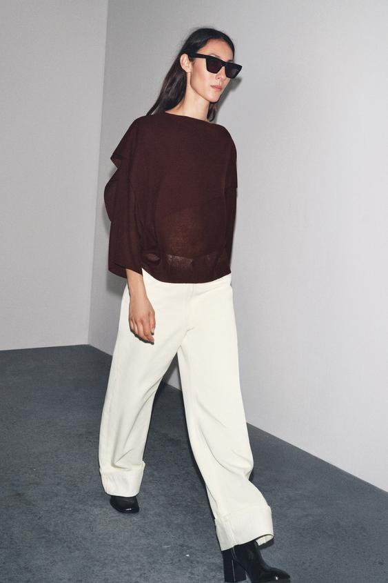 CAMISOLA DE MALHA LISA ESTILO CAPA - Beringela | ZARA Portugal