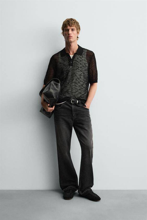 OPENWORK KNIT POLO SHIRT - Black | ZARA Australia