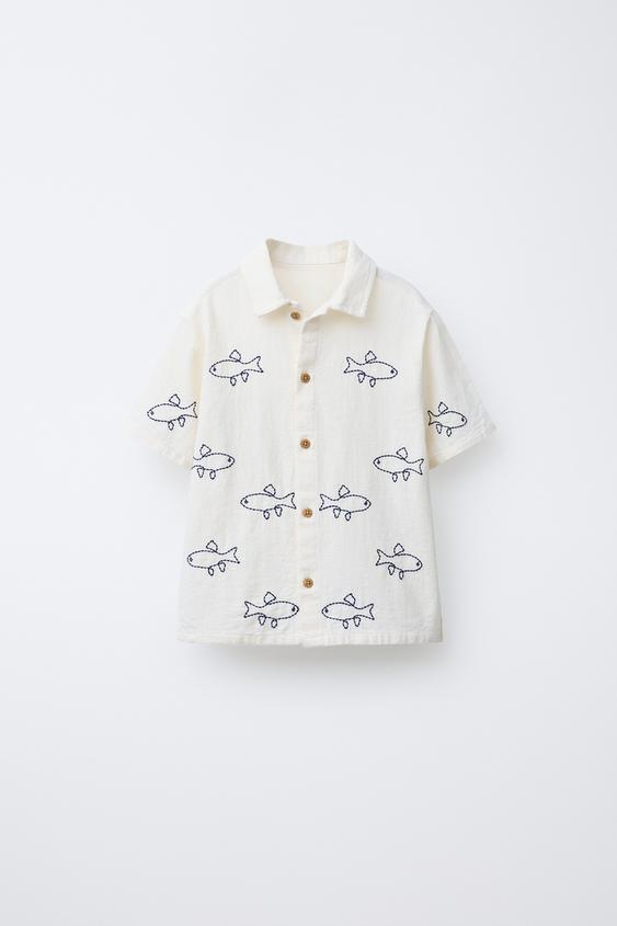 FISH EMBROIDERY SHIRT - Ecru | ZARA South Africa