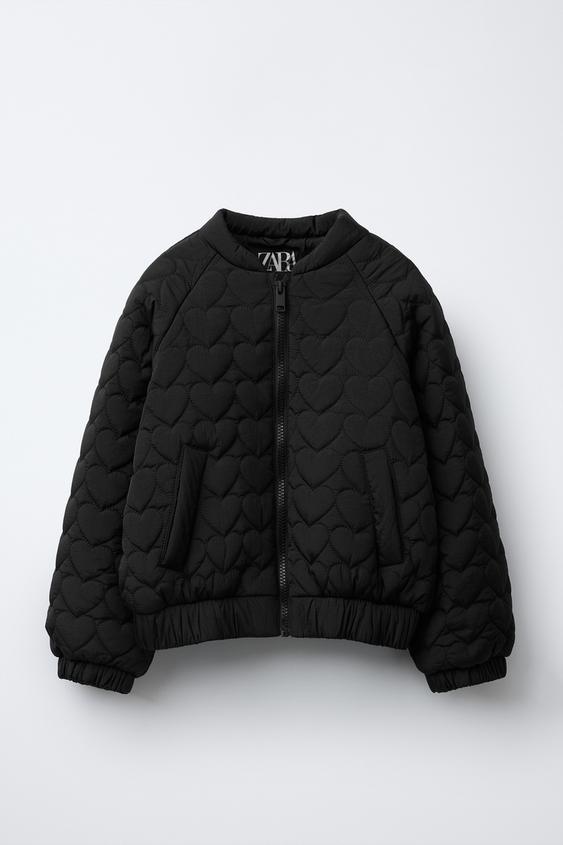 QUILTED BOMBER JACKET WITH HEARTS - Black | ZARA New Zealand
