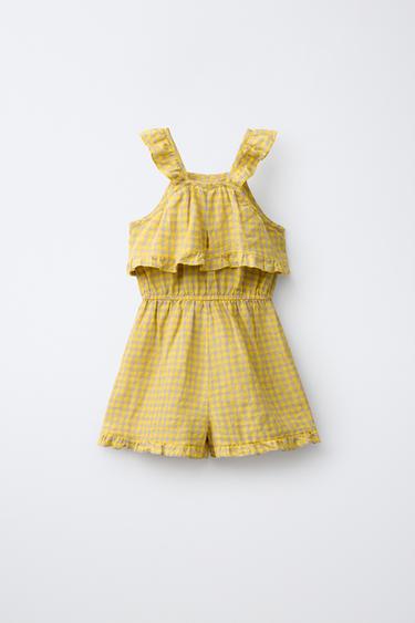 COMBINAISON À CARREAUX VICHY ET VOLANT 100% LIN - Jaune | ZARA France