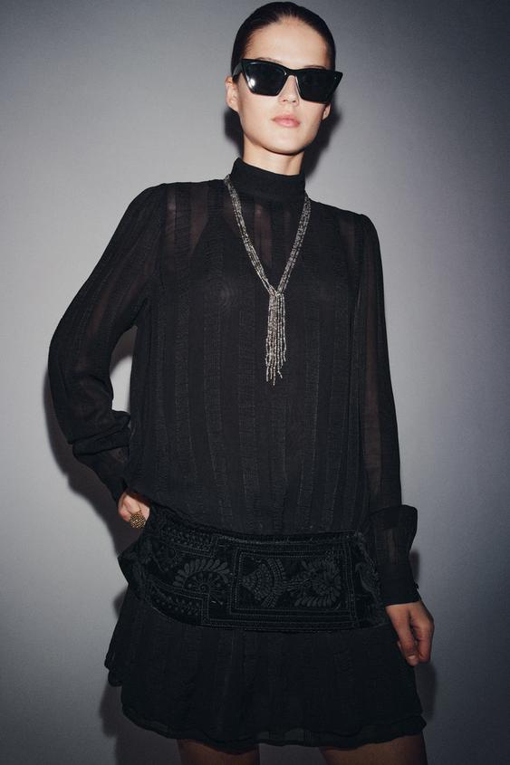EMBROIDERED SASH COMBINATION DRESS ZW COLLECTION - Black | ZARA Canada