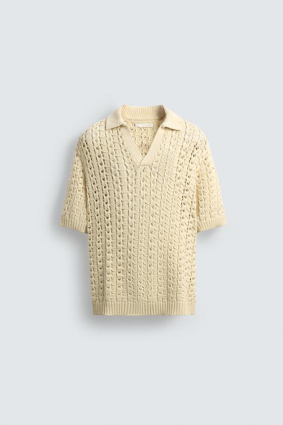 OPENWORK TEXTURED KNIT POLO SHIRT - Butter | ZARA South Africa