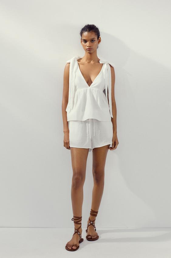 DRAWSTRING MINI SHORTS - Oyster-white | ZARA United States