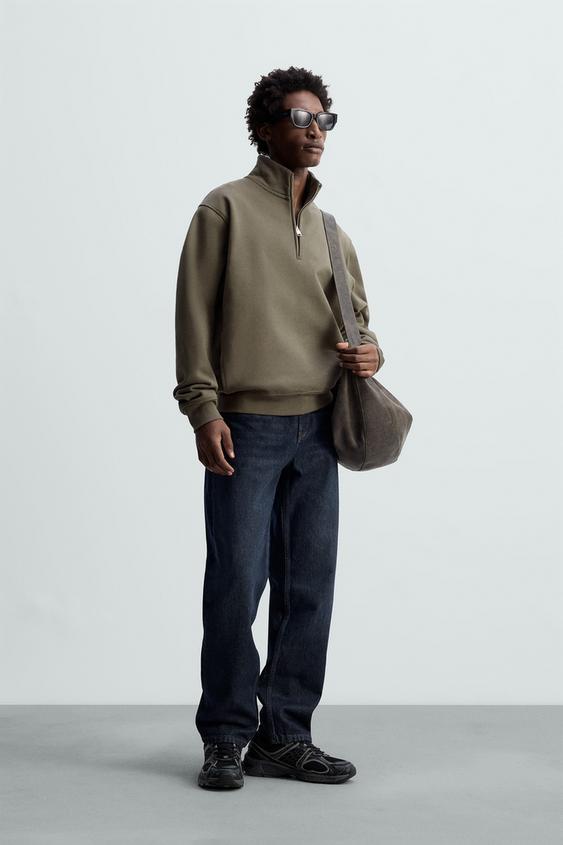 HEAVYWEIGHT QUARTER-ZIP SWEATSHIRT - Brown / Green | ZARA New Zealand