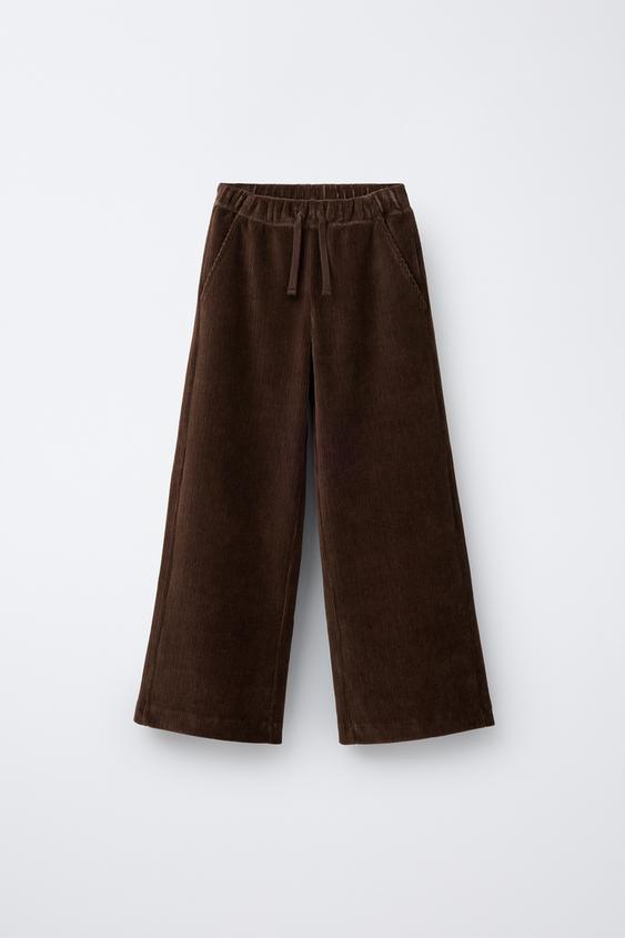 PANTALON WIDE LEG EN VELOURS CÔTELÉ - Marron | ZARA France