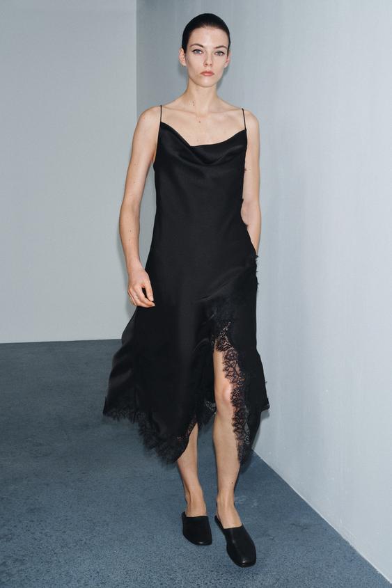 SATIN LACE DRESS ZW COLLECTION - Black | ZARA Hungary / Magyarország
