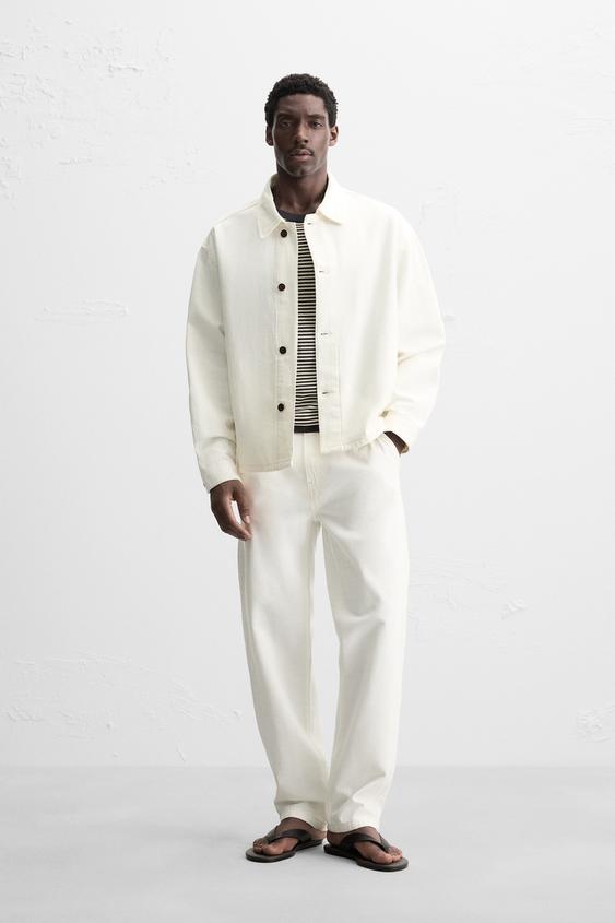 JEANS STRAIGHT FIT HERRINGBONE - Ecru | ZARA Indonesia