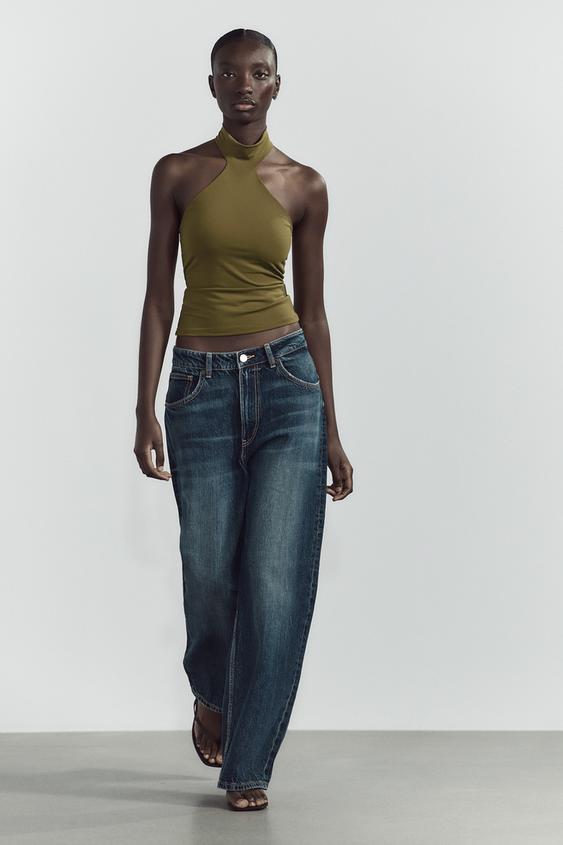 POLYAMIDE HALTER TOP - Olive green | ZARA United States
