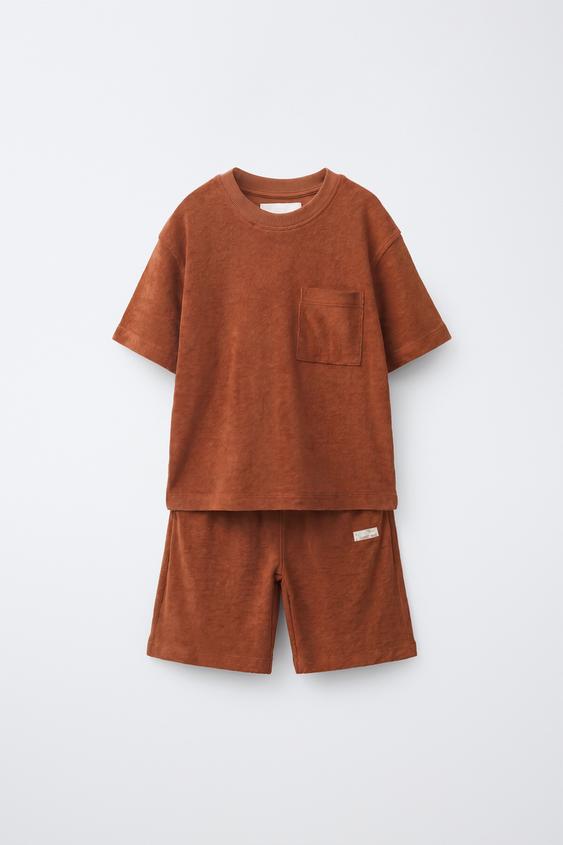 TOWELLING STRIPED T-SHIRT AND BERMUDA SHORTS SET - Tobacco | ZARA ...