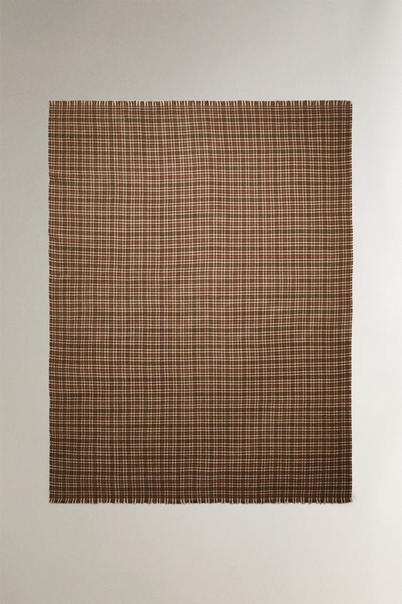 CHECK THROW WITH FRINGING - Orange | ZARA Turkey