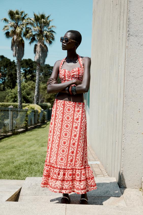 CUTWORK EMBROIDERY CROP TOP - Red | ZARA Ireland